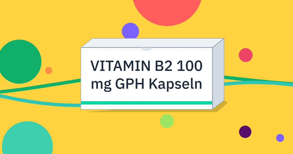 Symbolbild: Packung mit der Aufschrift VITAMIN B2 100 mg GPH Kapseln (PZN 16571377) – Verfügbarkeit und Bezug in Apotheken in Frankfurt am Main