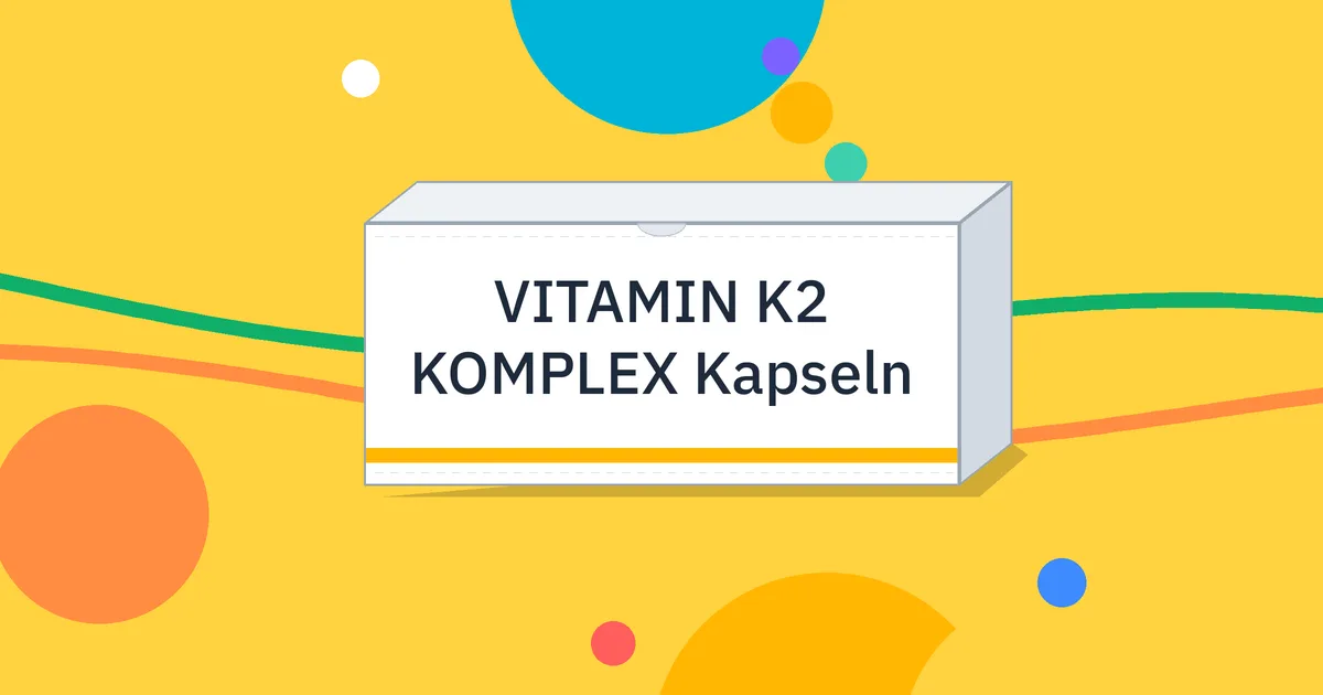 Symbolbild: Packung mit der Aufschrift VITAMIN K2 KOMPLEX Kapseln (PZN 15871769) – Verfügbarkeit und Bezug in Apotheken in Frankfurt am Main