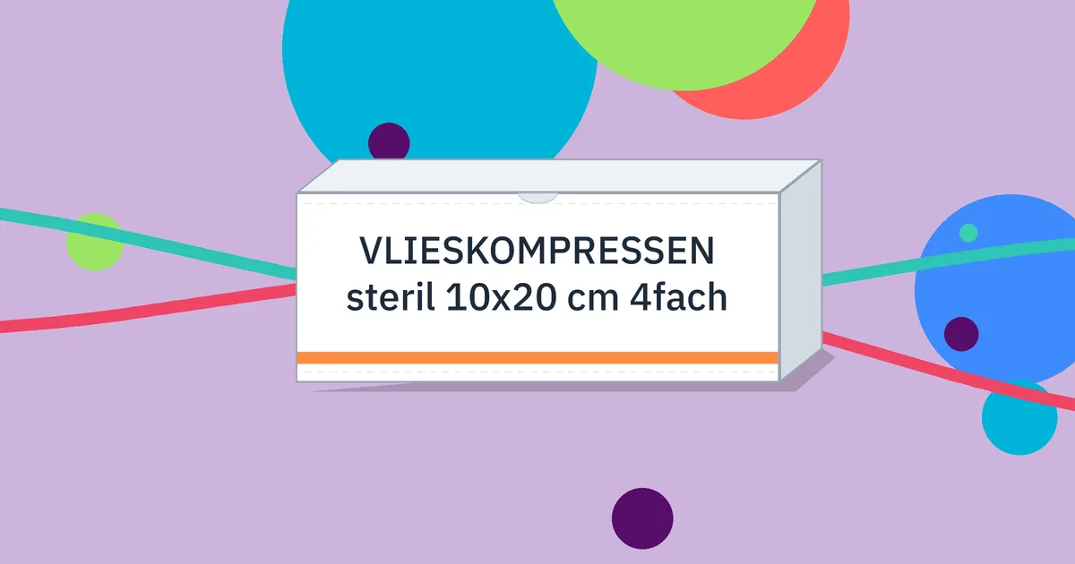 Symbolbild: Packung mit der Aufschrift VLIESKOMPRESSEN steril 10x20 cm 4fach (PZN 04793813) – Verfügbarkeit und Bezug in Apotheken in Frankfurt am Main