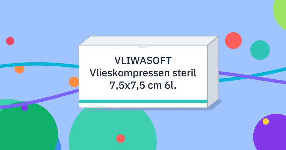 Symbolbild: Packung mit der Aufschrift VLIWASOFT Vlieskompressen steril 7,5x7,5 cm 6l. (PZN 19704407) – Verfügbarkeit und Bezug in Apotheken in Frankfurt am Main