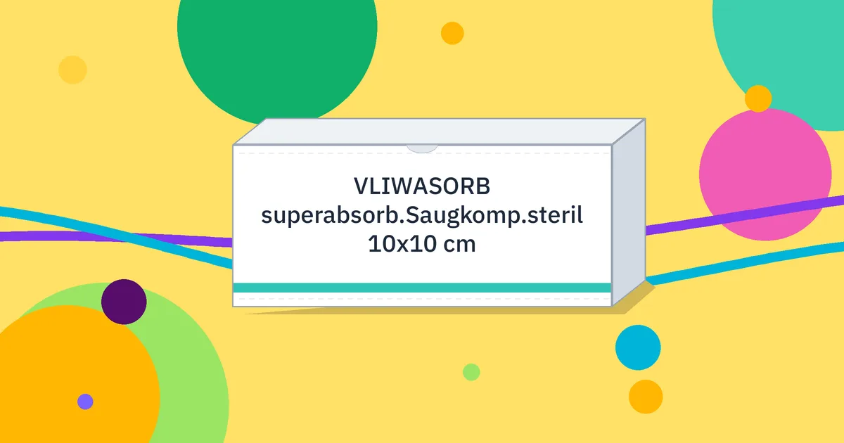 Symbolbild: Packung mit der Aufschrift VLIWASORB superabsorb.Saugkomp.steril 10x10 cm (PZN 14039299) – Verfügbarkeit und Bezug in Apotheken in Frankfurt am Main