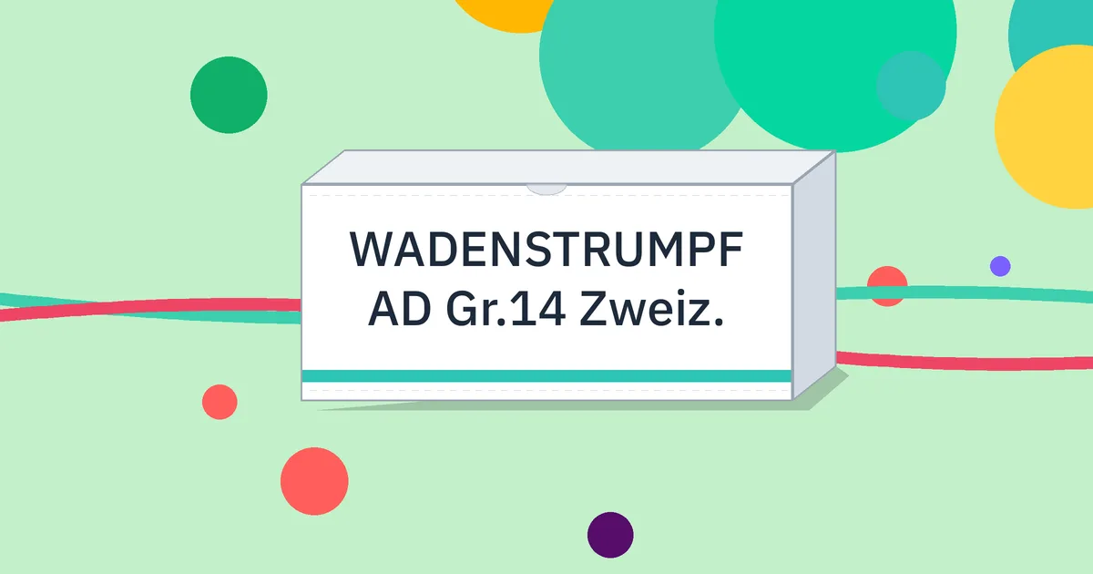 Symbolbild: Packung mit der Aufschrift WADENSTRUMPF AD Gr.14 Zweiz. (PZN 02007911) – Verfügbarkeit und Bezug in Apotheken in Frankfurt am Main