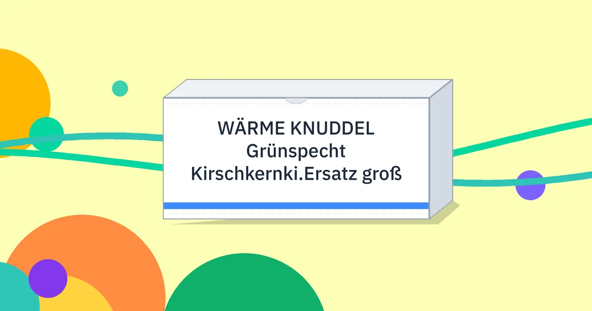 Symbolbild: Packung mit der Aufschrift WÄRME KNUDDEL Grünspecht Kirschkernki.Ersatz groß (PZN 12608623) – Verfügbarkeit und Bezug in Apotheken in Frankfurt am Main