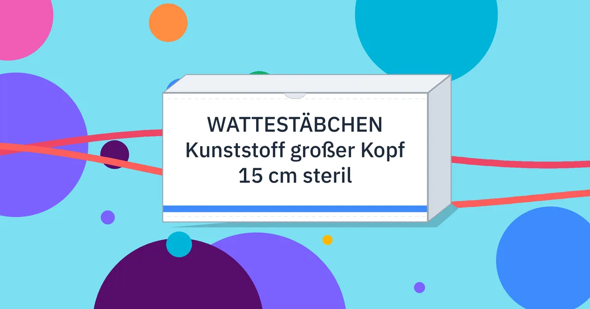 Symbolbild: Packung mit der Aufschrift WATTESTÄBCHEN Kunststoff großer Kopf 15 cm steril (PZN 10125300) – Verfügbarkeit und Bezug in Apotheken in Frankfurt am Main