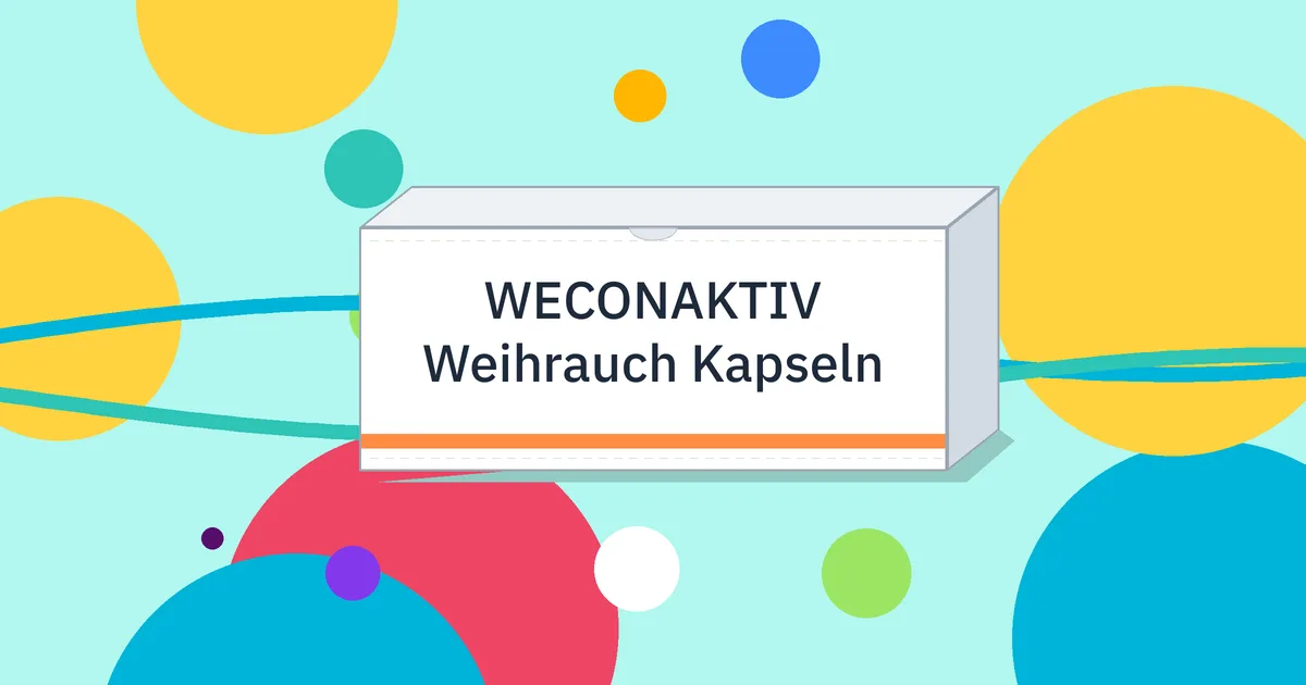 Symbolbild: Packung mit der Aufschrift WECONAKTIV Weihrauch Kapseln (PZN 09764673) – Verfügbarkeit und Bezug in Apotheken in Frankfurt am Main