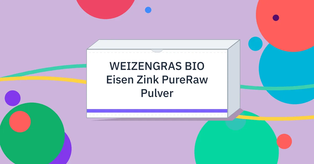 Symbolbild: Packung mit der Aufschrift WEIZENGRAS BIO Eisen Zink PureRaw Pulver (PZN 16806018) – Verfügbarkeit und Bezug in Apotheken in Frankfurt am Main