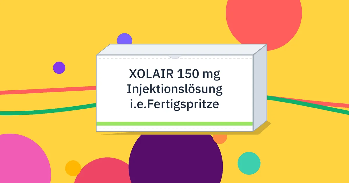 Symbolbild: Packung mit der Aufschrift XOLAIR 150 mg Injektionslösung i.e.Fertigspritze (PZN 10402567) – Verfügbarkeit und Bezug in Apotheken in Frankfurt am Main