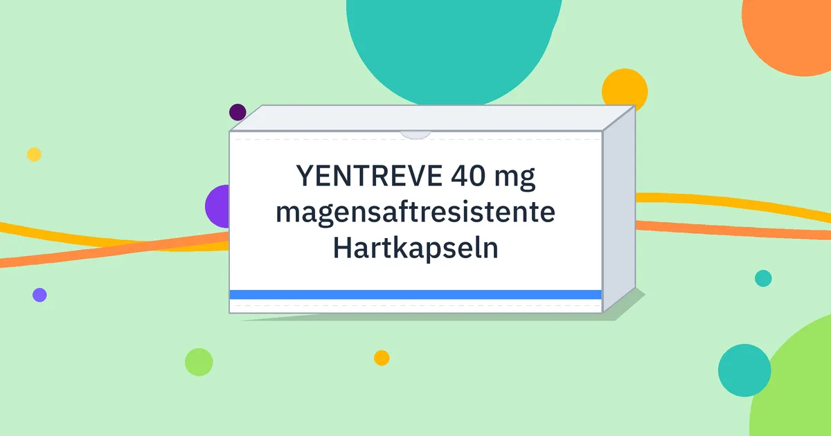 Symbolbild: Packung mit der Aufschrift YENTREVE 40 mg magensaftresistente Hartkapseln (PZN 06734915) – Verfügbarkeit und Bezug in Apotheken in Frankfurt am Main