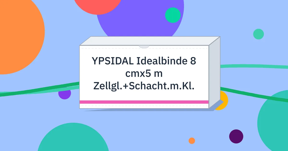 Symbolbild: Packung mit der Aufschrift YPSIDAL Idealbinde 8 cmx5 m Zellgl.+Schacht.m.Kl. (PZN 12603784) – Verfügbarkeit und Bezug in Apotheken in Frankfurt am Main