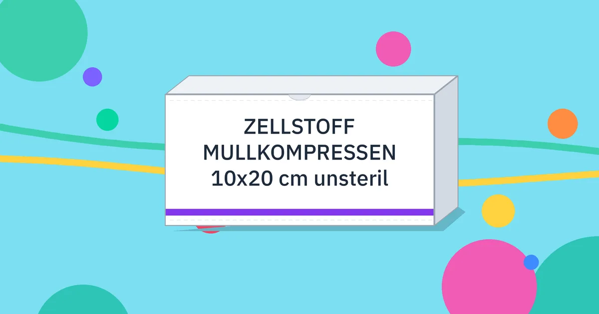 Symbolbild: Packung mit der Aufschrift ZELLSTOFF MULLKOMPRESSEN 10x20 cm unsteril (PZN 04909664) – Verfügbarkeit und Bezug in Apotheken in Frankfurt am Main