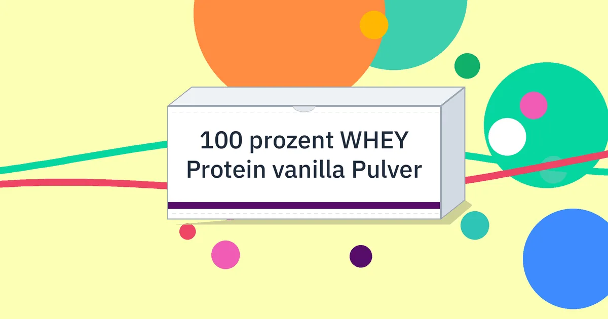 Symbolbild: Packung mit der Aufschrift 100 prozent WHEY Protein vanilla Pulver (PZN 11290366) – Verfügbarkeit und Bezug in Apotheken in Frankfurt am Main