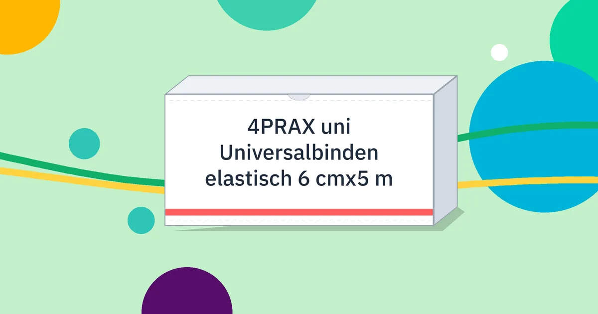 Symbolbild: Packung mit der Aufschrift 4PRAX uni Universalbinden elastisch 6 cmx5 m (PZN 20230446) – Verfügbarkeit und Bezug in Apotheken in Frankfurt am Main