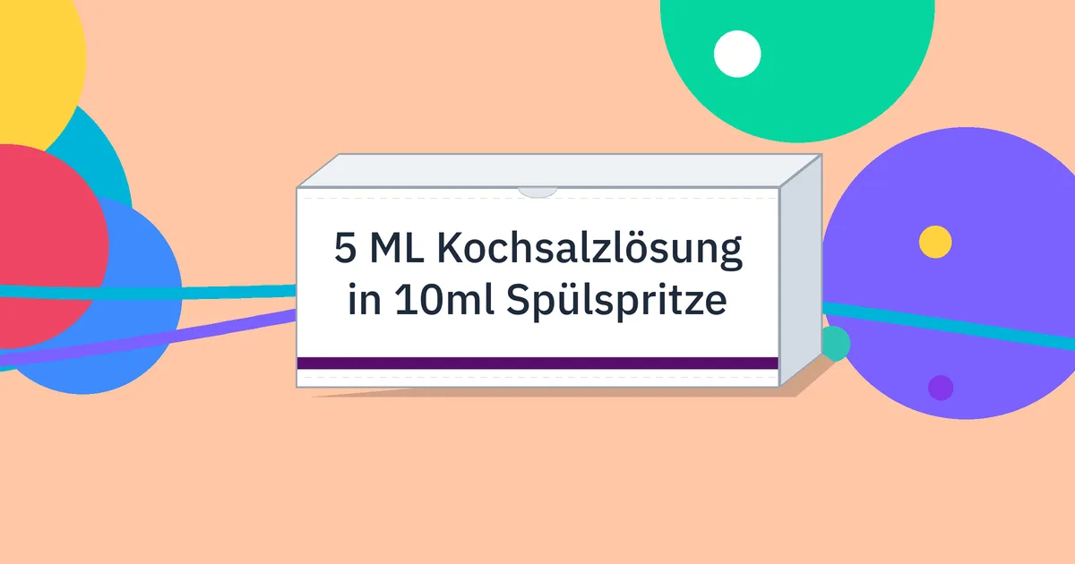 Symbolbild: Packung mit der Aufschrift 5 ML Kochsalzlösung in 10ml Spülspritze (PZN 19154898) – Verfügbarkeit und Bezug in Apotheken in Frankfurt am Main