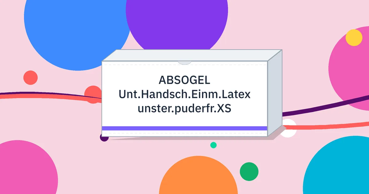 Symbolbild: Packung mit der Aufschrift ABSOGEL Unt.Handsch.Einm.Latex unster.puderfr.XS (PZN 16527809) – Verfügbarkeit und Bezug in Apotheken in Frankfurt am Main