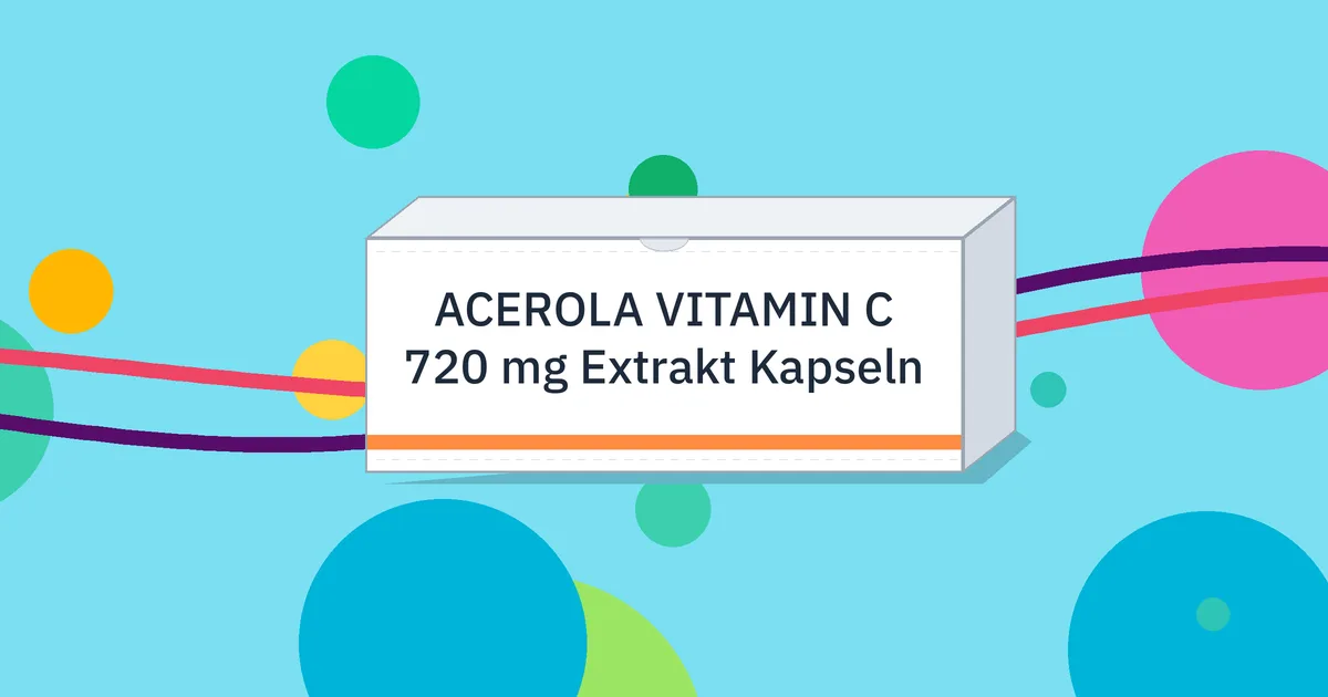 Symbolbild: Packung mit der Aufschrift ACEROLA VITAMIN C 720 mg Extrakt Kapseln (PZN 15736480) – Verfügbarkeit und Bezug in Apotheken in Frankfurt am Main