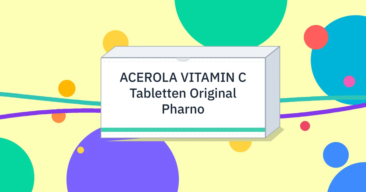 Symbolbild: Packung mit der Aufschrift ACEROLA VITAMIN C Tabletten Original Pharno (PZN 07035071) – Verfügbarkeit und Bezug in Apotheken in Frankfurt am Main