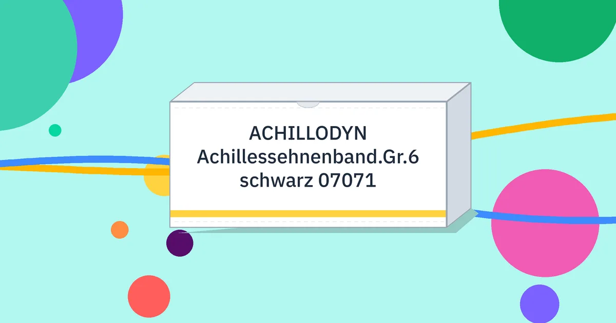 Symbolbild: Packung mit der Aufschrift ACHILLODYN Achillessehnenband.Gr.6 schwarz 07071 (PZN 16169971) – Verfügbarkeit und Bezug in Apotheken in Frankfurt am Main