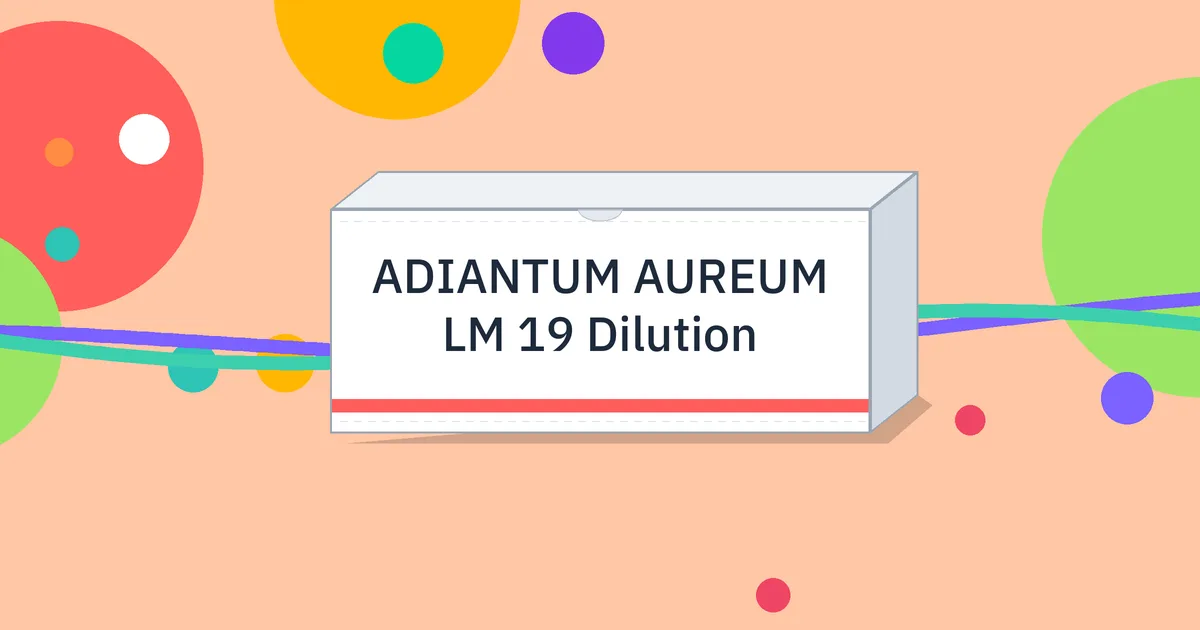 Symbolbild: Packung mit der Aufschrift ADIANTUM AUREUM LM 19 Dilution (PZN 13294641) – Verfügbarkeit und Bezug in Apotheken in Frankfurt am Main