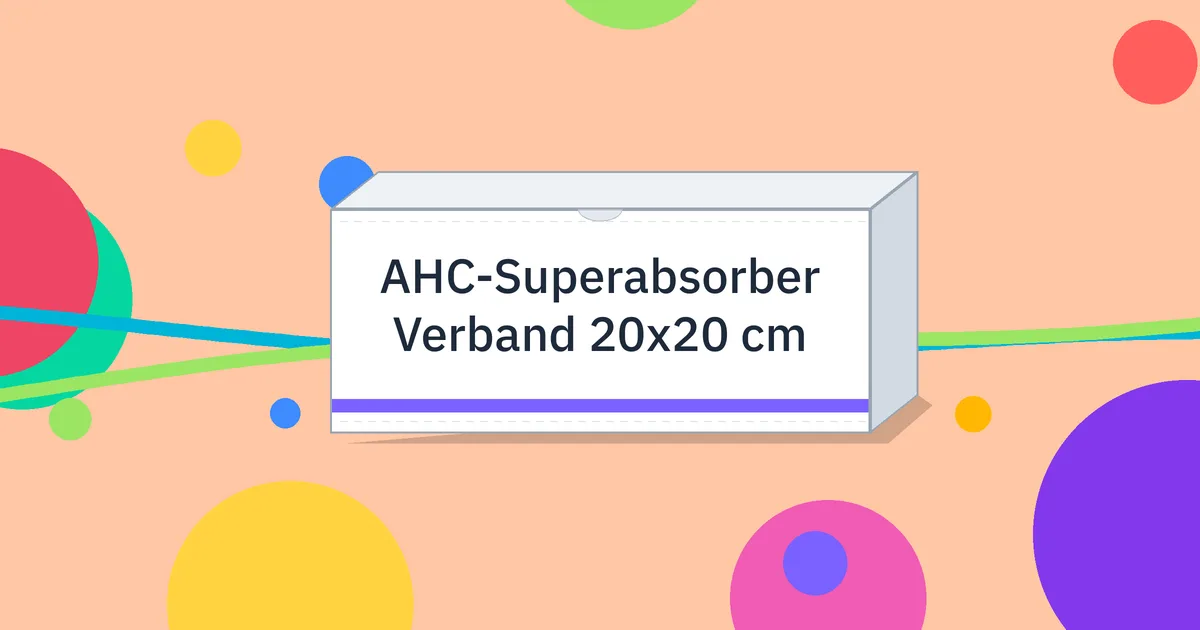 Symbolbild: Packung mit der Aufschrift AHC-Superabsorber Verband 20x20 cm (PZN 17548682) – Verfügbarkeit und Bezug in Apotheken in Frankfurt am Main