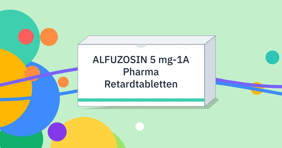 Symbolbild: Packung mit der Aufschrift ALFUZOSIN 5 mg-1A Pharma Retardtabletten (PZN 06963923) – Verfügbarkeit und Bezug in Apotheken in Frankfurt am Main