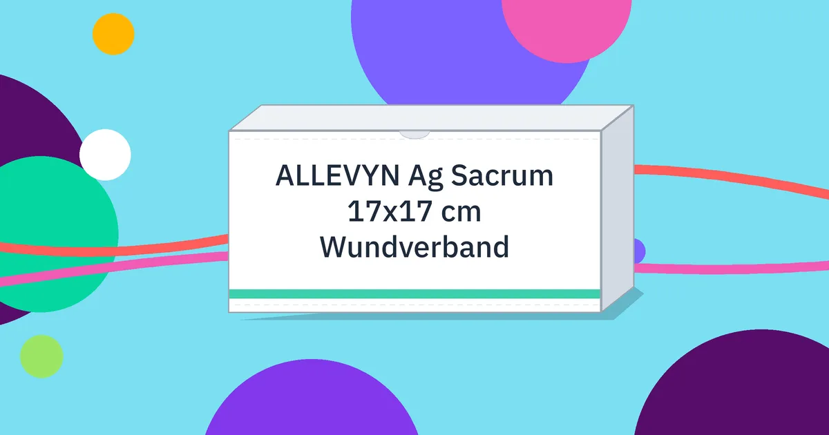 Symbolbild: Packung mit der Aufschrift ALLEVYN Ag Sacrum 17x17 cm Wundverband (PZN 19958846) – Verfügbarkeit und Bezug in Apotheken in Frankfurt am Main