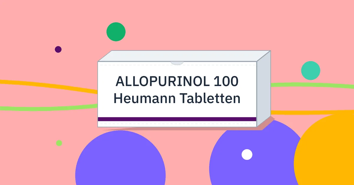 Symbolbild: Packung mit der Aufschrift ALLOPURINOL 100 Heumann Tabletten (PZN 01564816) – Verfügbarkeit und Bezug in Apotheken in Frankfurt am Main