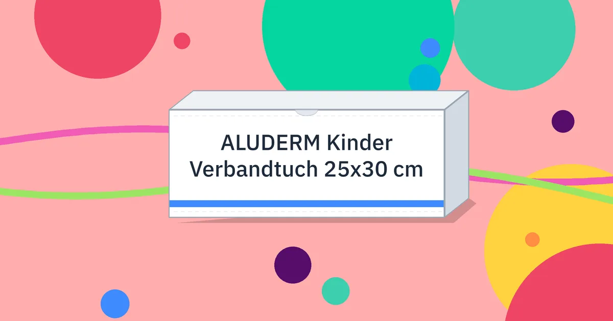 Symbolbild: Packung mit der Aufschrift ALUDERM Kinder Verbandtuch 25x30 cm (PZN 00118612) – Verfügbarkeit und Bezug in Apotheken in Frankfurt am Main
