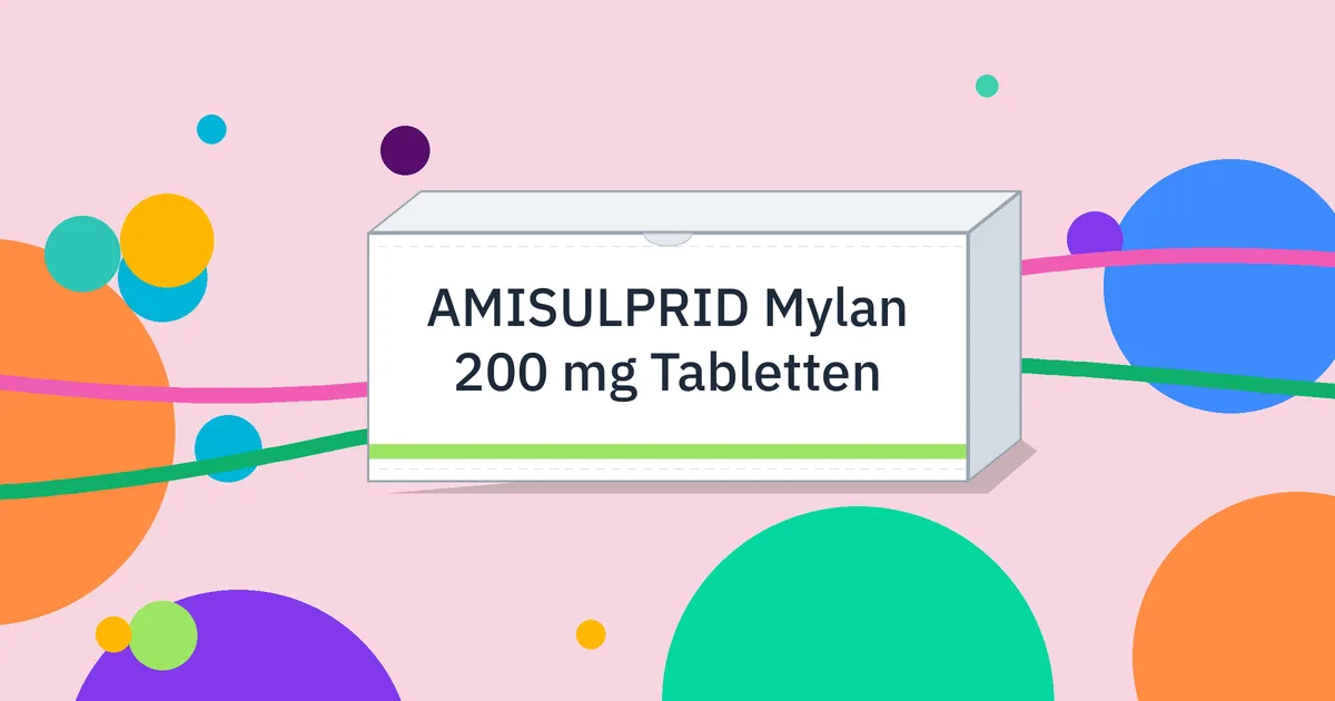 Symbolbild: Packung mit der Aufschrift AMISULPRID Mylan 200 mg Tabletten (PZN 10823754) – Verfügbarkeit und Bezug in Apotheken in Frankfurt am Main