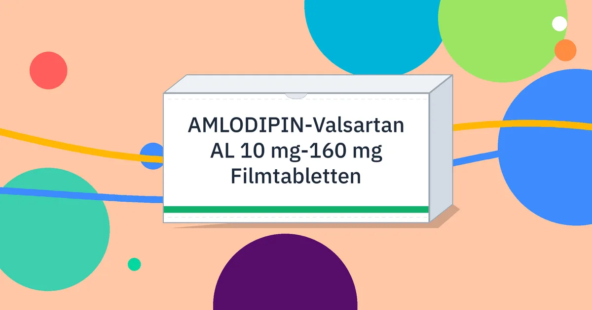 Symbolbild: Packung mit der Aufschrift AMLODIPIN-Valsartan AL 10 mg-160 mg Filmtabletten (PZN 13947942) – Verfügbarkeit und Bezug in Apotheken in Frankfurt am Main