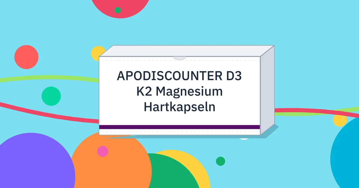 Symbolbild: Packung mit der Aufschrift APODISCOUNTER D3 K2 Magnesium Hartkapseln (PZN 20203343) – Verfügbarkeit und Bezug in Apotheken in Frankfurt am Main
