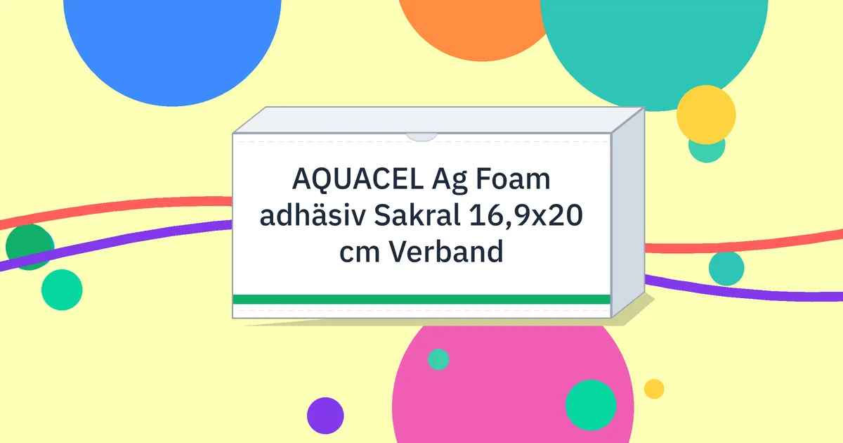 Symbolbild: Packung mit der Aufschrift AQUACEL Ag Foam adhäsiv Sakral 16,9x20 cm Verband (PZN 09060311) – Verfügbarkeit und Bezug in Apotheken in Frankfurt am Main
