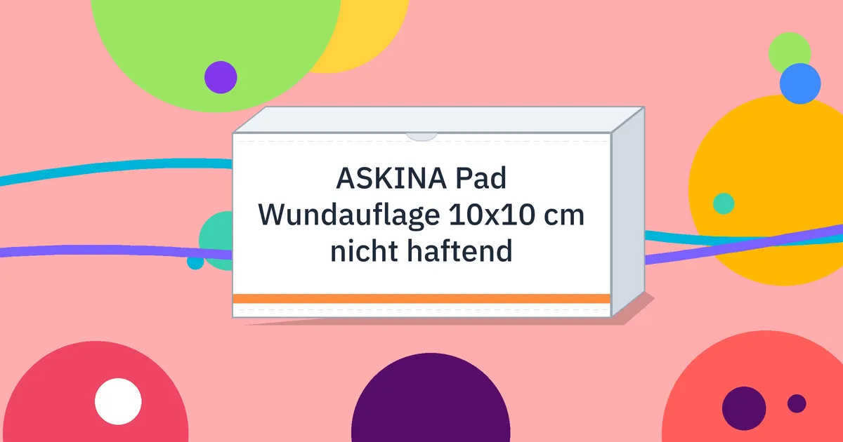 Symbolbild: Packung mit der Aufschrift ASKINA Pad Wundauflage 10x10 cm nicht haftend (PZN 15565073) – Verfügbarkeit und Bezug in Apotheken in Frankfurt am Main