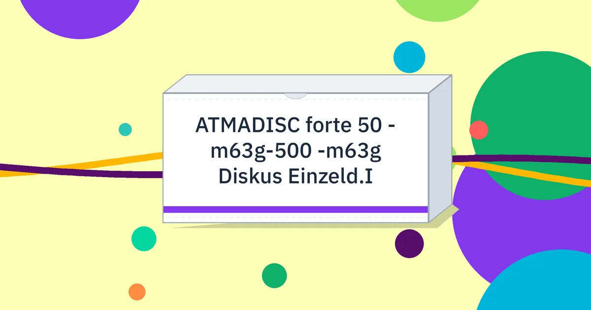 Symbolbild: Packung mit der Aufschrift ATMADISC forte 50 -m63g-500 -m63g Diskus Einzeld.I (PZN 03180830) – Verfügbarkeit und Bezug in Apotheken in Frankfurt am Main
