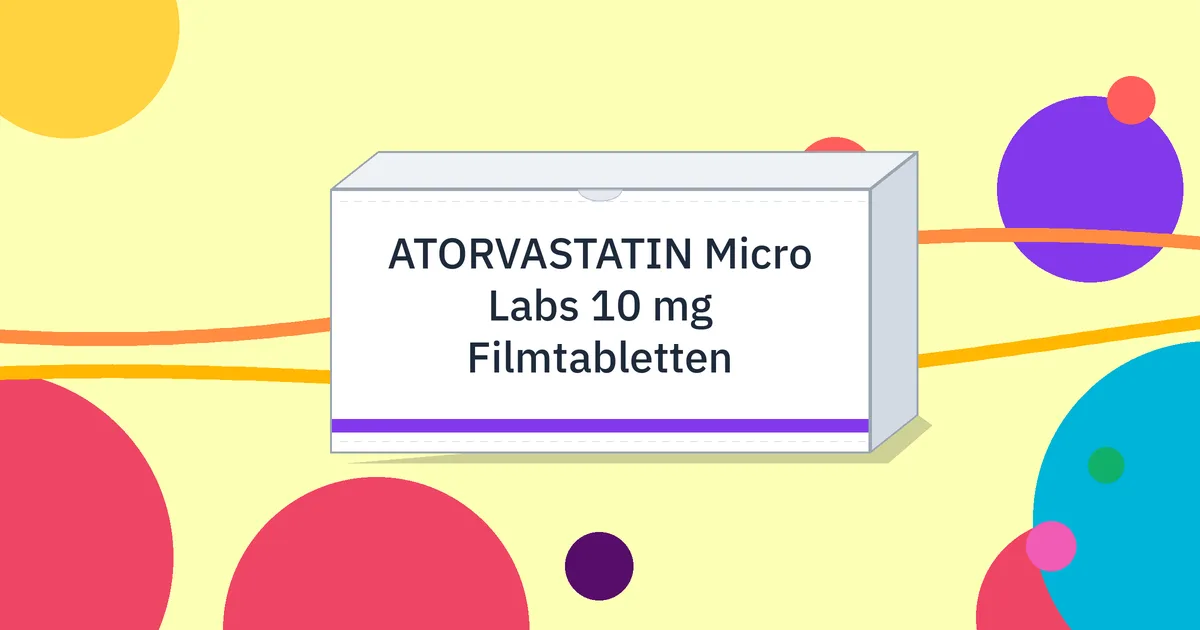 Symbolbild: Packung mit der Aufschrift ATORVASTATIN Micro Labs 10 mg Filmtabletten (PZN 16576251) – Verfügbarkeit und Bezug in Apotheken in Frankfurt am Main