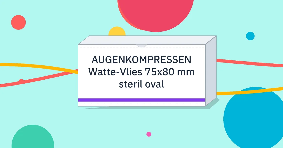 Symbolbild: Packung mit der Aufschrift AUGENKOMPRESSEN Watte-Vlies 75x80 mm steril oval (PZN 11058652) – Verfügbarkeit und Bezug in Apotheken in Frankfurt am Main