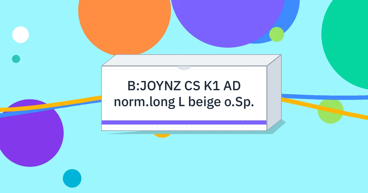 Symbolbild: Packung mit der Aufschrift B:JOYNZ CS K1 AD norm.long L beige o.Sp. (PZN 20524811) – Verfügbarkeit und Bezug in Apotheken in Frankfurt am Main