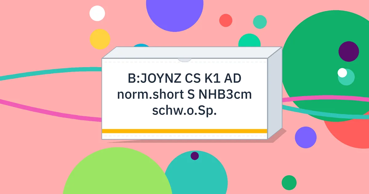 Symbolbild: Packung mit der Aufschrift B:JOYNZ CS K1 AD norm.short S NHB3cm schw.o.Sp. (PZN 20526595) – Verfügbarkeit und Bezug in Apotheken in Frankfurt am Main