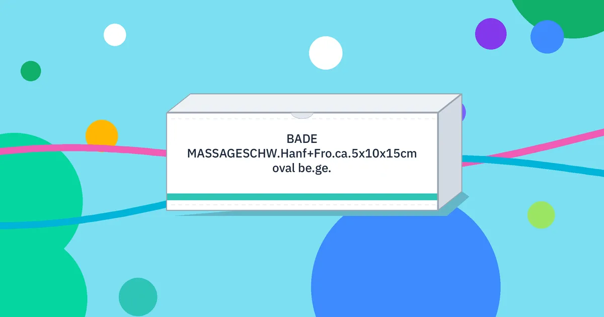 Symbolbild: Packung mit der Aufschrift BADE MASSAGESCHW.Hanf+Fro.ca.5x10x15cm oval be.ge. (PZN 14154971) – Verfügbarkeit und Bezug in Apotheken in Frankfurt am Main