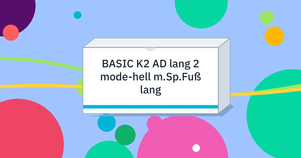 Symbolbild: Packung mit der Aufschrift BASIC K2 AD lang 2 mode-hell m.Sp.Fuß lang (PZN 20263977) – Verfügbarkeit und Bezug in Apotheken in Frankfurt am Main