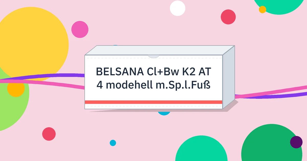 Symbolbild: Packung mit der Aufschrift BELSANA Cl+Bw K2 AT 4 modehell m.Sp.l.Fuß (PZN 12253002) – Verfügbarkeit und Bezug in Apotheken in Frankfurt am Main