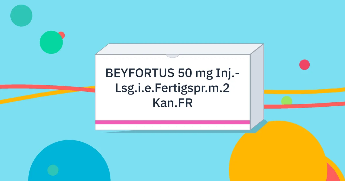 Symbolbild: Packung mit der Aufschrift BEYFORTUS 50 mg Inj.-Lsg.i.e.Fertigspr.m.2 Kan.FR (PZN 19483248) – Verfügbarkeit und Bezug in Apotheken in Frankfurt am Main