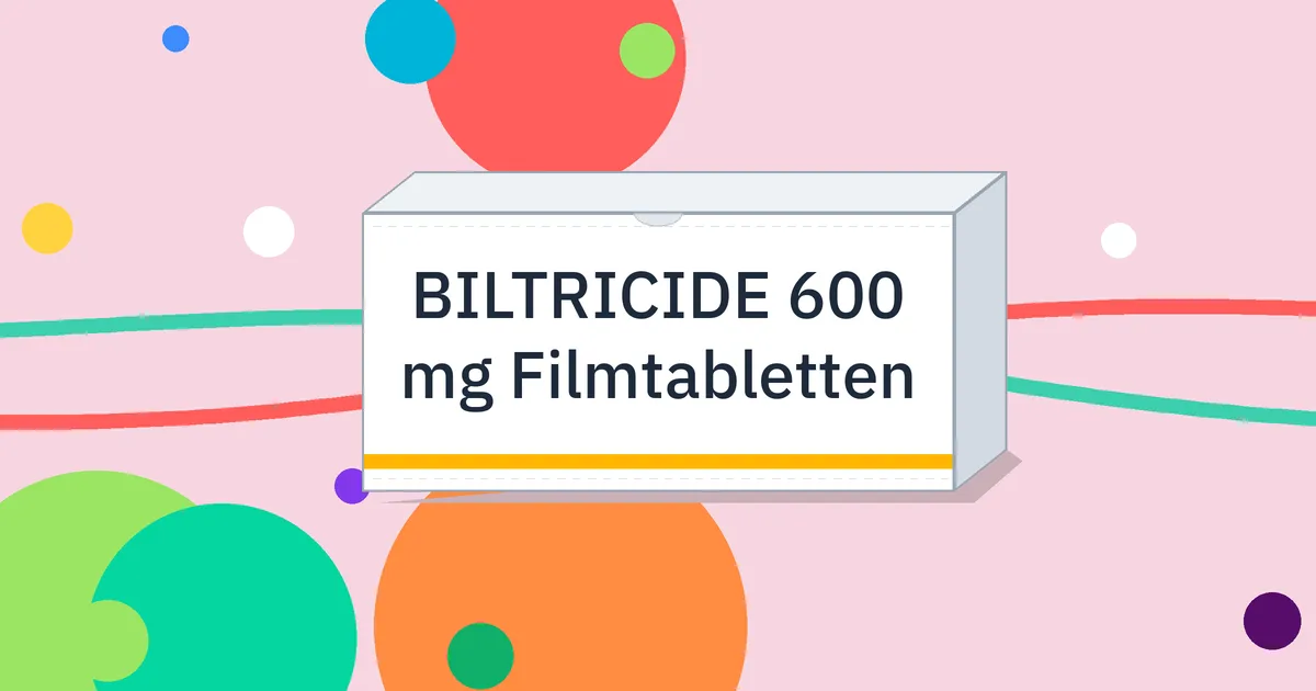 Symbolbild: Packung mit der Aufschrift BILTRICIDE 600 mg Filmtabletten (PZN 18806146) – Verfügbarkeit und Bezug in Apotheken in Frankfurt am Main