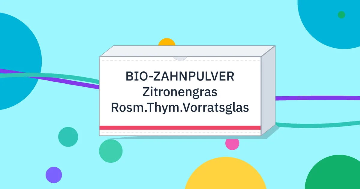 Symbolbild: Packung mit der Aufschrift BIO-ZAHNPULVER Zitronengras Rosm.Thym.Vorratsglas (PZN 18326920) – Verfügbarkeit und Bezug in Apotheken in Frankfurt am Main