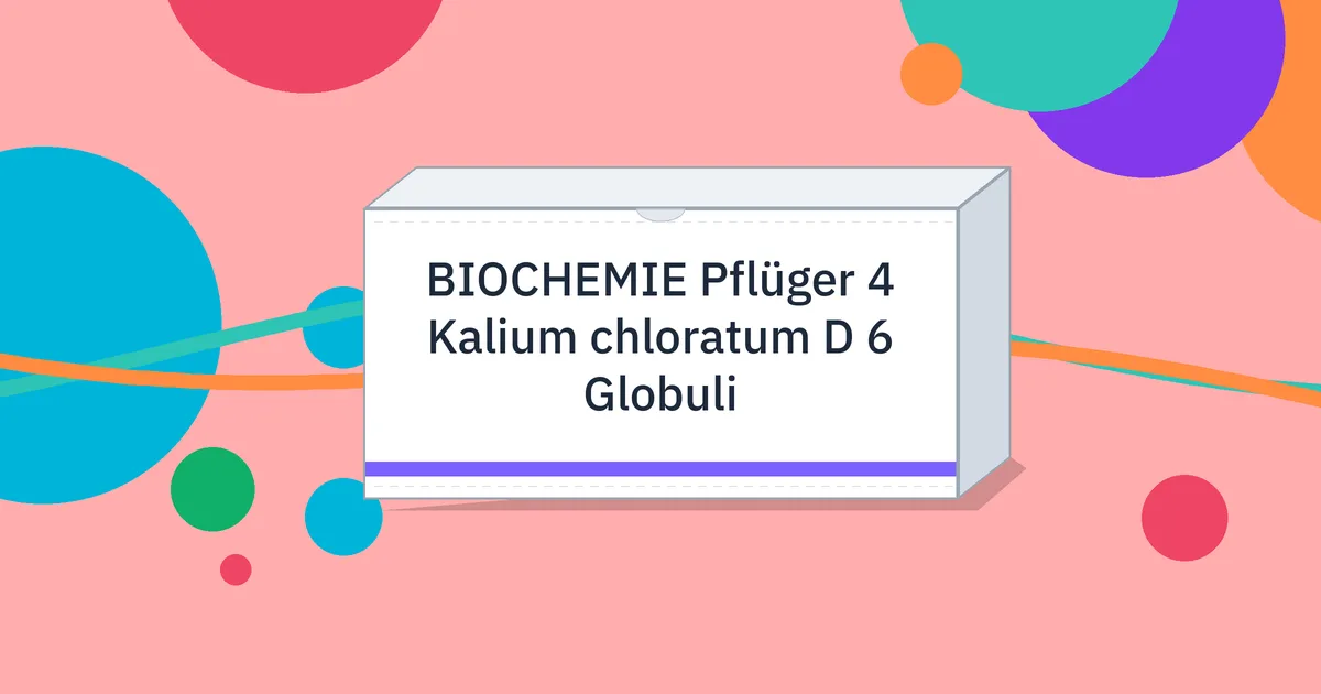 Symbolbild: Packung mit der Aufschrift BIOCHEMIE Pflüger 4 Kalium chloratum D 6 Globuli (PZN 17278490) – Verfügbarkeit und Bezug in Apotheken in Frankfurt am Main
