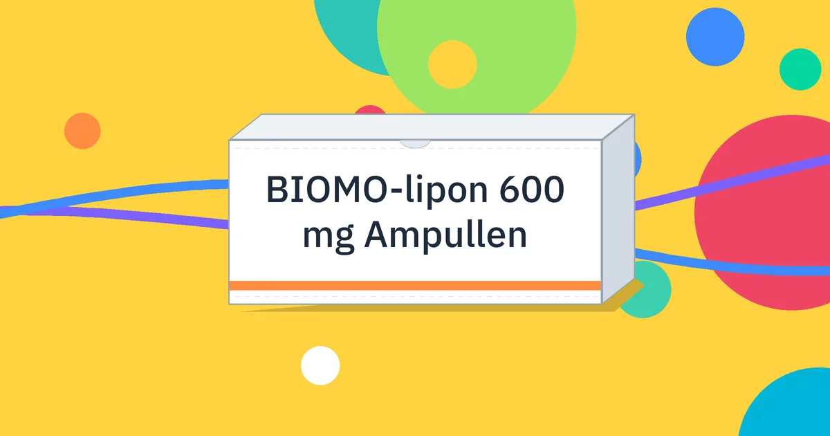 Symbolbild: Packung mit der Aufschrift BIOMO-lipon 600 mg Ampullen (PZN 06897646) – Verfügbarkeit und Bezug in Apotheken in Frankfurt am Main