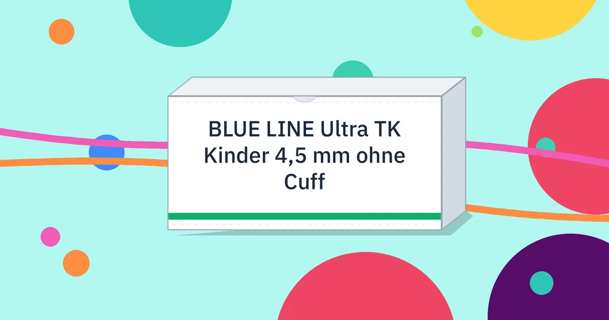 Symbolbild: Packung mit der Aufschrift BLUE LINE Ultra TK Kinder 4,5 mm ohne Cuff (PZN 14437031) – Verfügbarkeit und Bezug in Apotheken in Frankfurt am Main