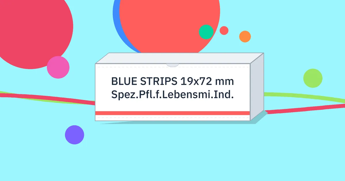 Symbolbild: Packung mit der Aufschrift BLUE STRIPS 19x72 mm Spez.Pfl.f.Lebensmi.Ind. (PZN 00614050) – Verfügbarkeit und Bezug in Apotheken in Frankfurt am Main