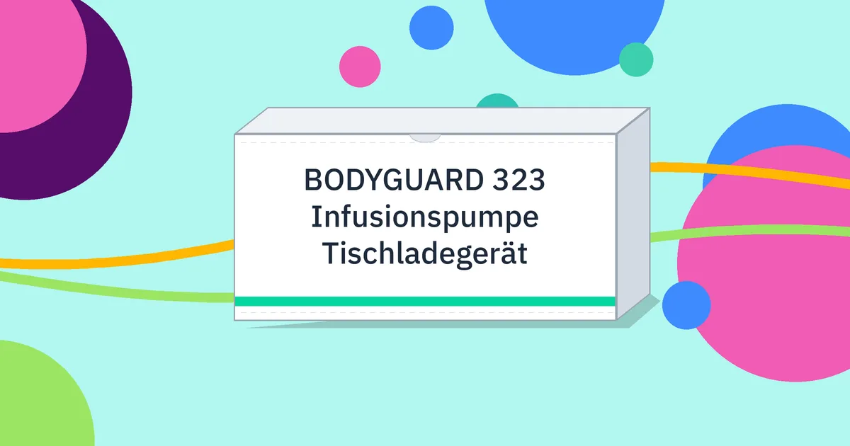 Symbolbild: Packung mit der Aufschrift BODYGUARD 323 Infusionspumpe Tischladegerät (PZN 02837239) – Verfügbarkeit und Bezug in Apotheken in Frankfurt am Main