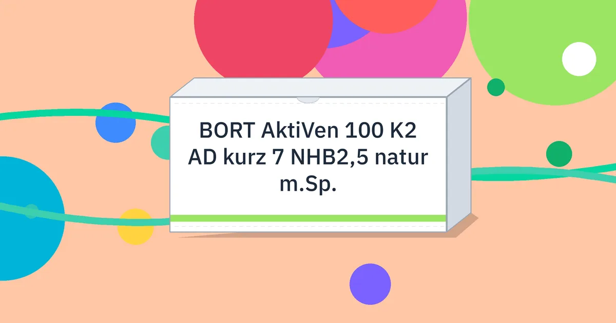 Symbolbild: Packung mit der Aufschrift BORT AktiVen 100 K2 AD kurz 7 NHB2,5 natur m.Sp. (PZN 17498895) – Verfügbarkeit und Bezug in Apotheken in Frankfurt am Main