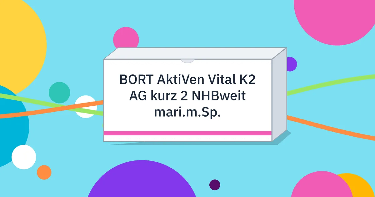 Symbolbild: Packung mit der Aufschrift BORT AktiVen Vital K2 AG kurz 2 NHBweit mari.m.Sp. (PZN 13733365) – Verfügbarkeit und Bezug in Apotheken in Frankfurt am Main